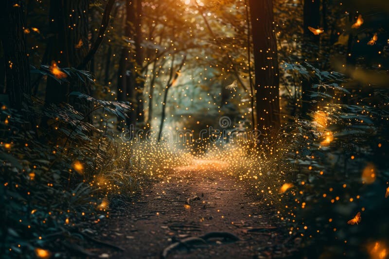 Fireflies Create a Magical Scene As they Light Up a Forest Path in the ...