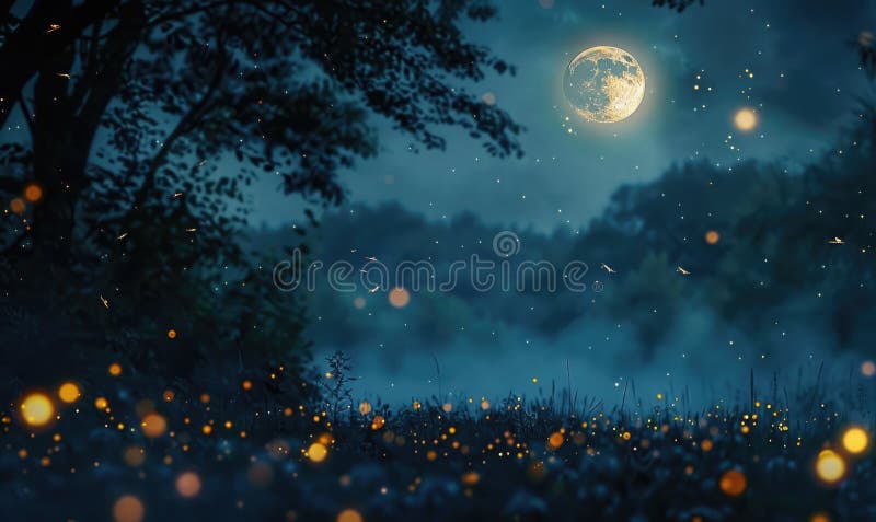 Fireflies Dancing among the Trees while Fireflies Glow Underwater Stock ...