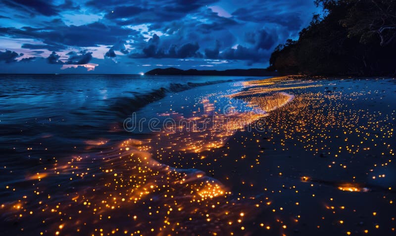 Fireflies Flickering in the Darkness As Sea Fireflies Glow Beneath the ...