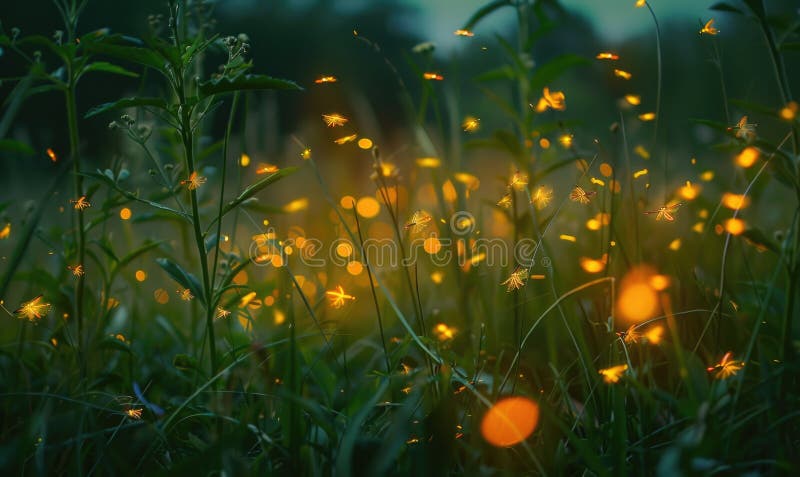 Fireflies Flickering in the Darkness, Mysterious Lights Stock Image ...