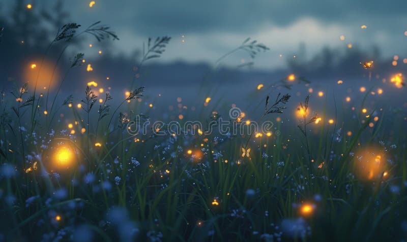 Fireflies Flickering in the Darkness, Mysterious Lights Stock Image ...