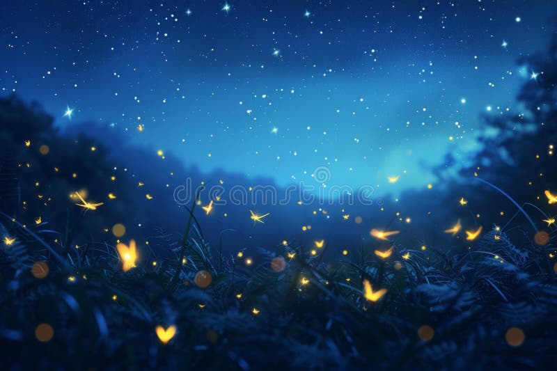 Fireflies Flying in Night Forest Stock Photo - Image of nature ...