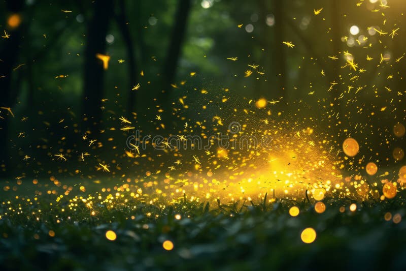 Fireflies Flying in Night Forest Stock Image - Image of green, glow ...