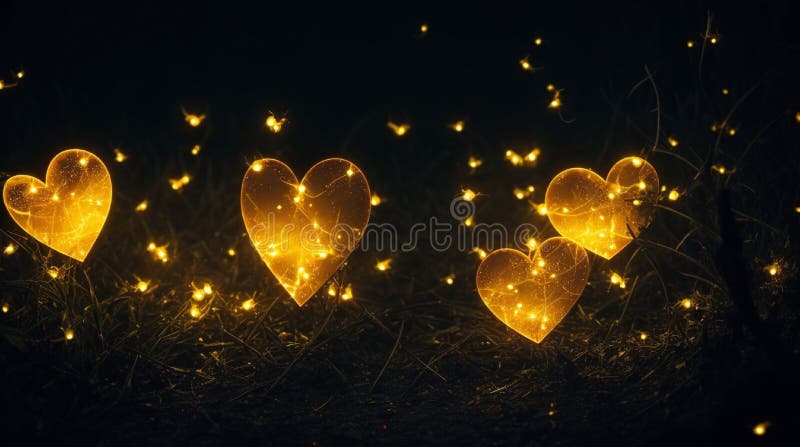 Fireflies Forming a Heart Shape in the Darkness. Stock Illustration ...