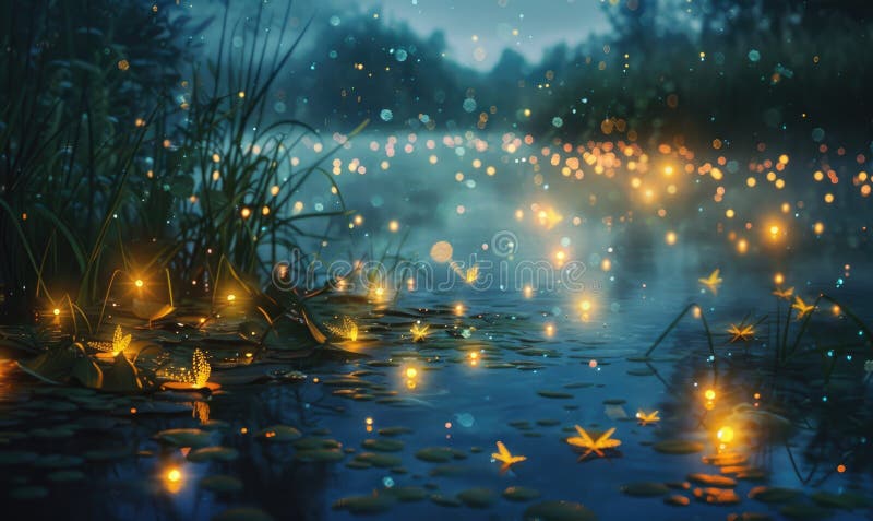 Fireflies Illuminating a Garden while Fireflies Light Up the Underwater ...