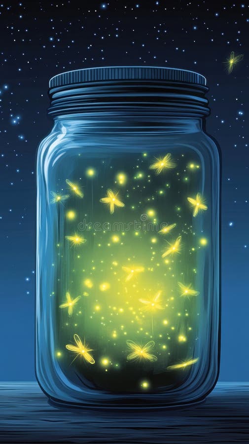 Fireflies in a Jar Illuminate the Night with a Magical Glow Under a ...
