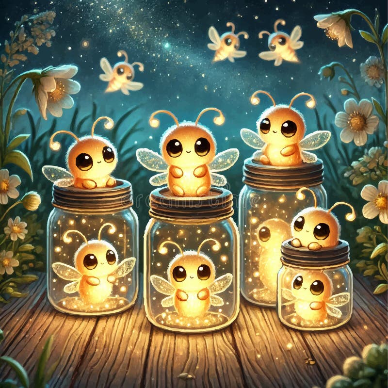 Fireflies in a Jar Print Design in Vector Stock Illustration ...