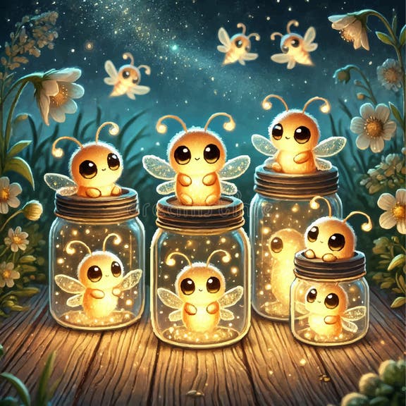 Fireflies in a Jar Print Design in Vector Stock Illustration ...