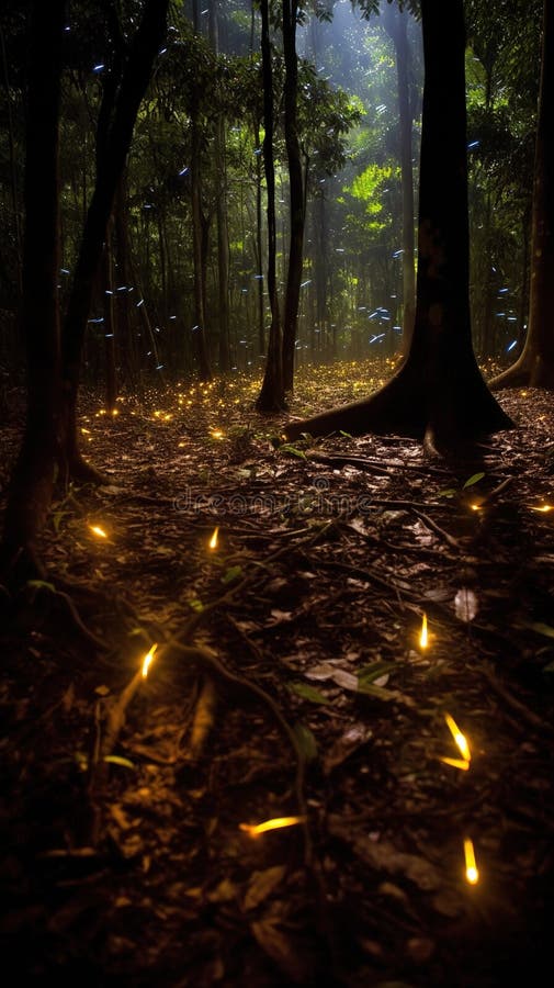 Fireflies Racing Across the Environment Stock Illustration ...