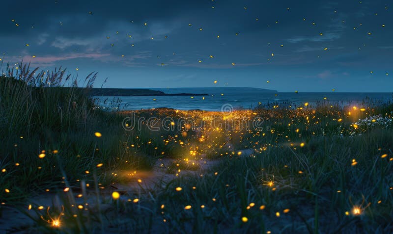Fireflies and Sea Fireflies Lighting Up the Night Stock Image - Image ...