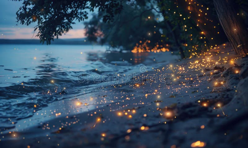 Fireflies Sparkling in the Night Sky while Sea Fireflies Illuminate the ...