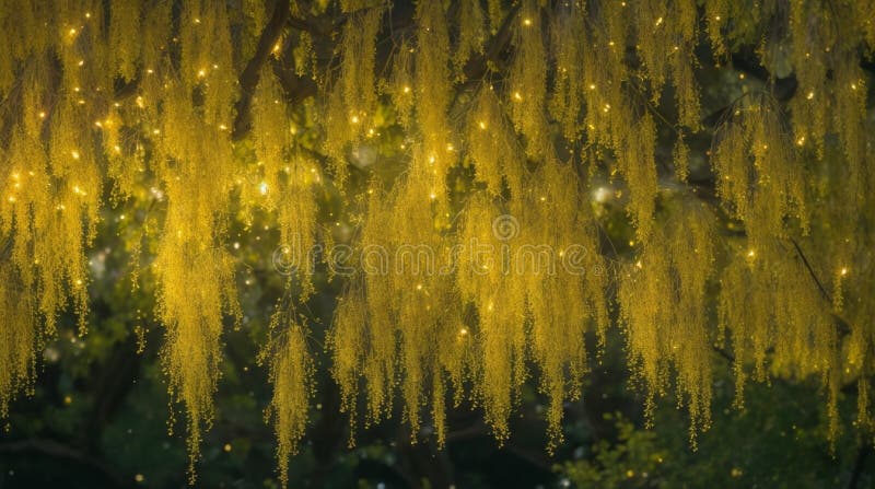 Fireflies Weaving through the Branches of a Willow Tree. Stock ...