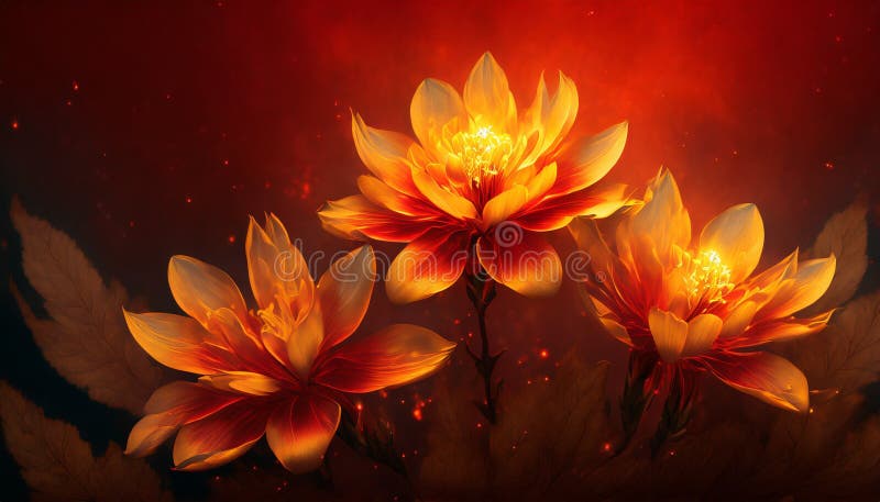 Firefly Blooming Flower on a Red Background Stock Illustration ...