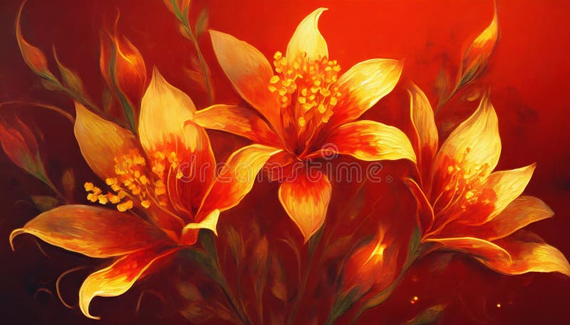 Firefly Blooming Flower on a Red Background Stock Illustration ...