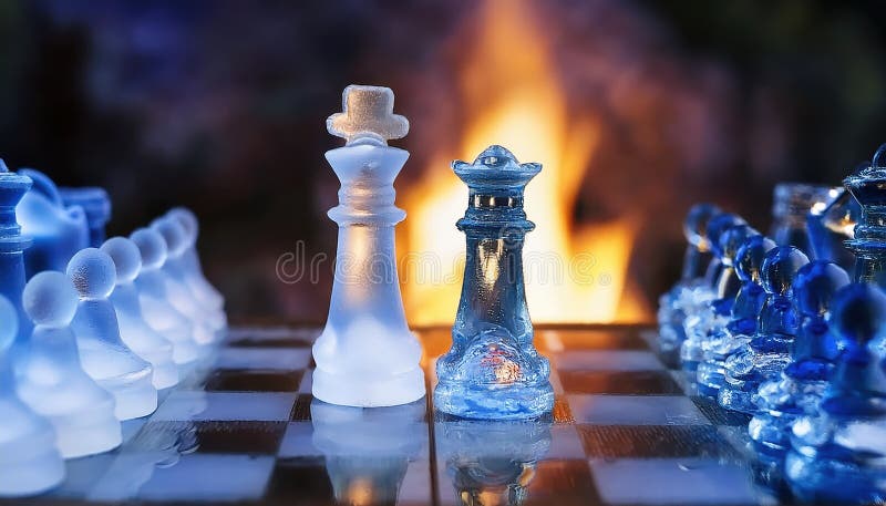 Firefly Chess Set Features Ice-themed Pieces on One Side and Fiery ...