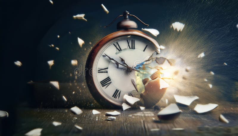 Firefly Clock Shattered by Lightning with Pieces Flying in a Stormy ...