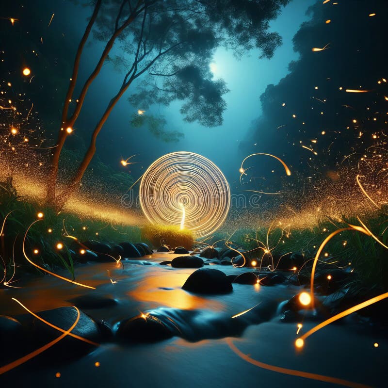 Firefly Dance Luminogram a Luminogram Capturing the Light Trails Stock Illustration ...