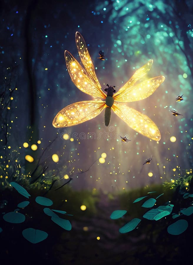Firefly in fantasy forest stock illustration. Illustration of design ...