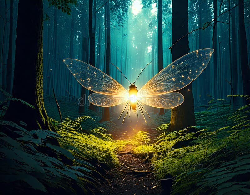 An Firefly Flies through Forest Stock Illustration - Illustration of ...