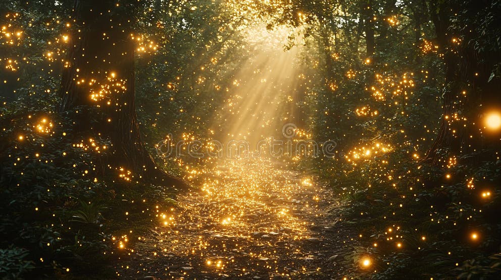 Firefly Forest Light and Shadow Stock Illustration - Illustration of ...