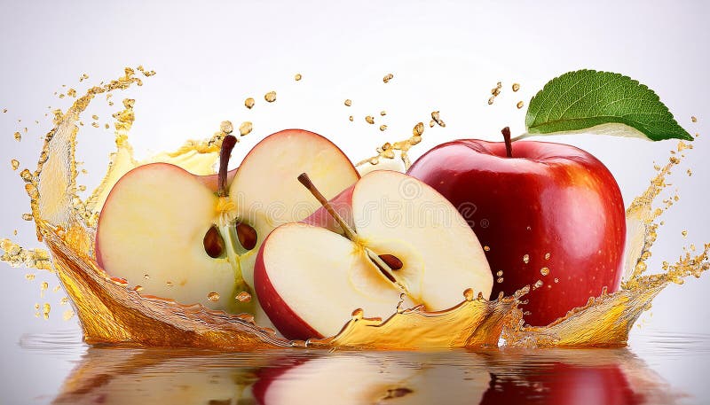 Firefly Fresh Ripe Apple, Slices Cut and Apple Juice Splash Wave on ...