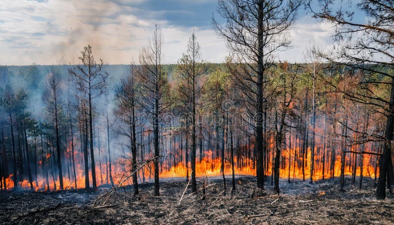 Firefly Ignites Charred Trees in a Crimson Landscape during a Forest ...
