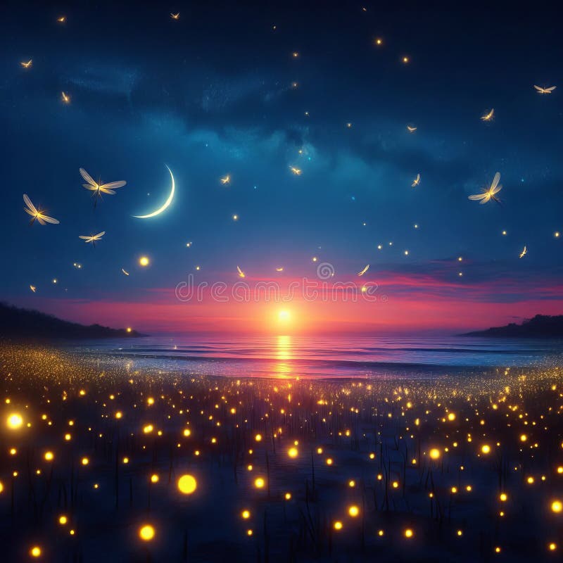 Firefly Night As the Sun Sets Fireflies Begin To Appear Their G Stock ...