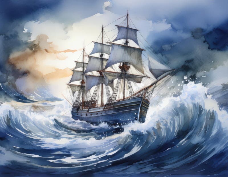 Firefly Sailing through Stormy Waves in a Dramatic Seascape Stock ...