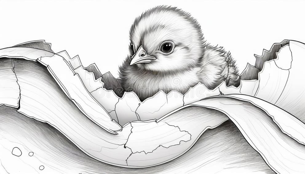 Firefly Sketch of a Hatching Chick Emerging from a Cracked Eggshell in ...