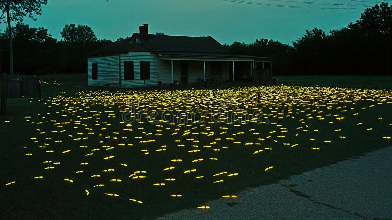 Firefly Swarm Night Rural House Landscape Stock Image - Image of ...