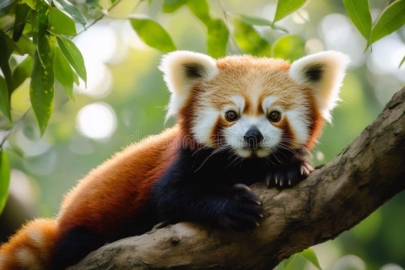 Firefox, or Red Panda, Lying on a Tree Branch Looking at Viewer Stock ...