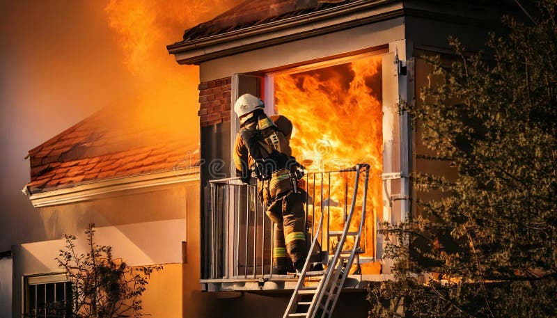 Fireman in Action: Saving Lives during a House Fire Emergency in Los ...