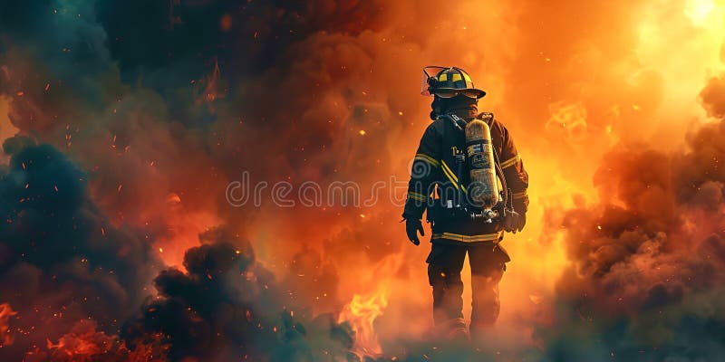 Fireman on the Background of Fire Stock Image - Image of dangerous ...