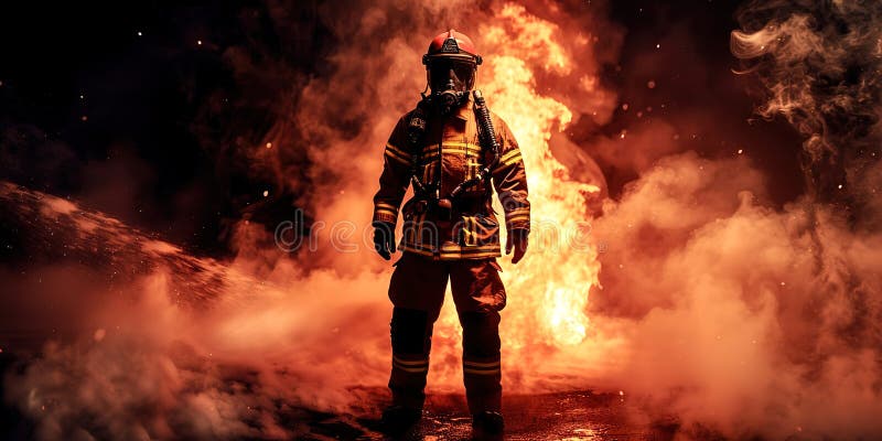 Fireman on the Background of Fire Stock Image - Image of background ...