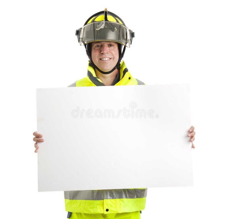 Fireman with Blank Sign stock photo. Image of jacket - 18618092