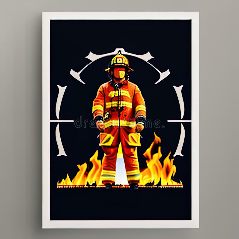 Fireman Design Style Logo Print. Generative AI. Stock Illustration ...
