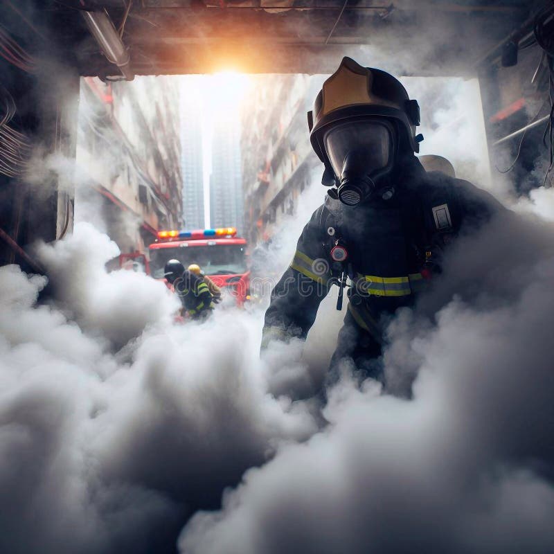 A Fireman Emerges from a Wall of Smoke. Generated AI Stock Illustration ...