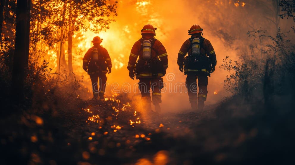Fireman Fighting a Great Fire. Stock Illustration - Illustration of ...