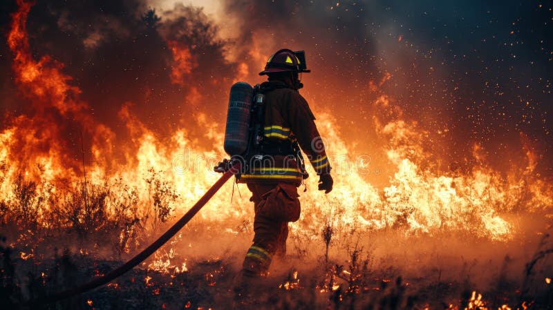 Fireman Fighting a Great Fire. Stock Photo - Image of action ...