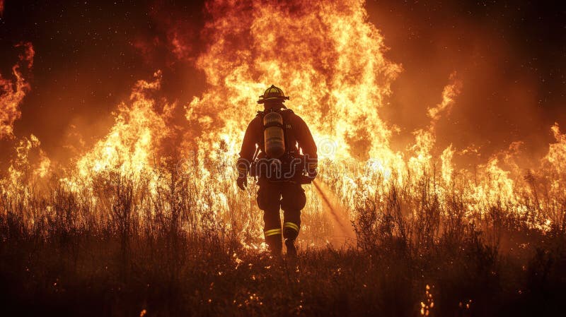 Fireman Fighting a Great Fire. Stock Photo - Image of safety ...
