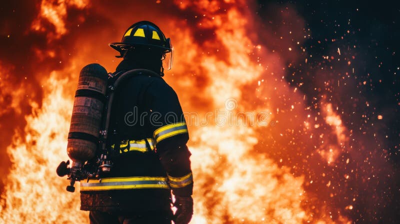 Fireman Fighting a Great Fire. Stock Image - Image of firefighter ...
