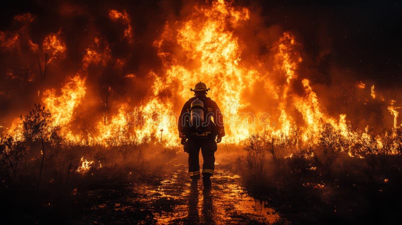 Fireman Fighting a Great Fire. Stock Photo - Image of occupation, hero ...