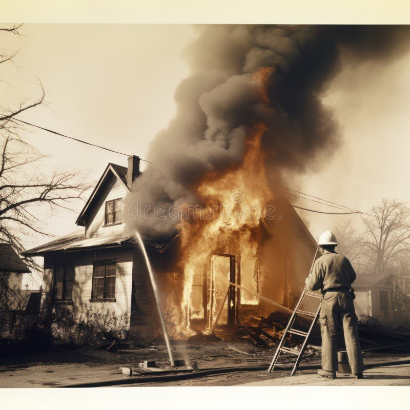 1900 Fireman Fights Fire Burning Homes Stock Photo - Image of firemen ...