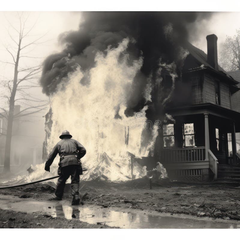 1900 Fireman Fights Fire Burning Homes Stock Image - Image of destroy ...
