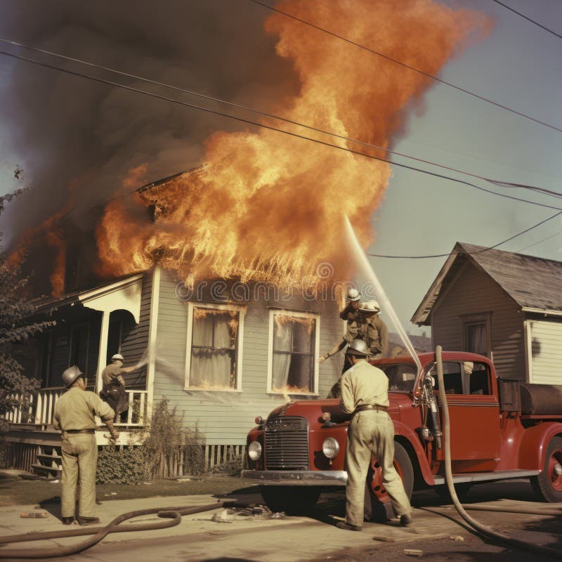 1900 Fireman Fights Fire Burning Homes Stock Photo - Image of ...