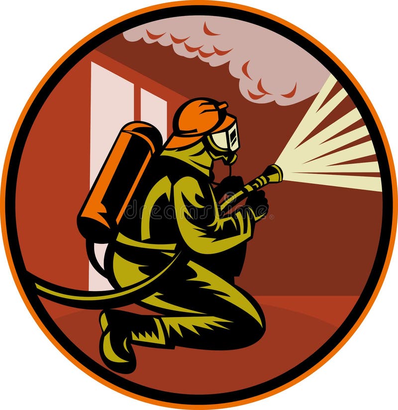 Fireman Firefighter Fighting Fire Stock Illustration - Illustration of ...