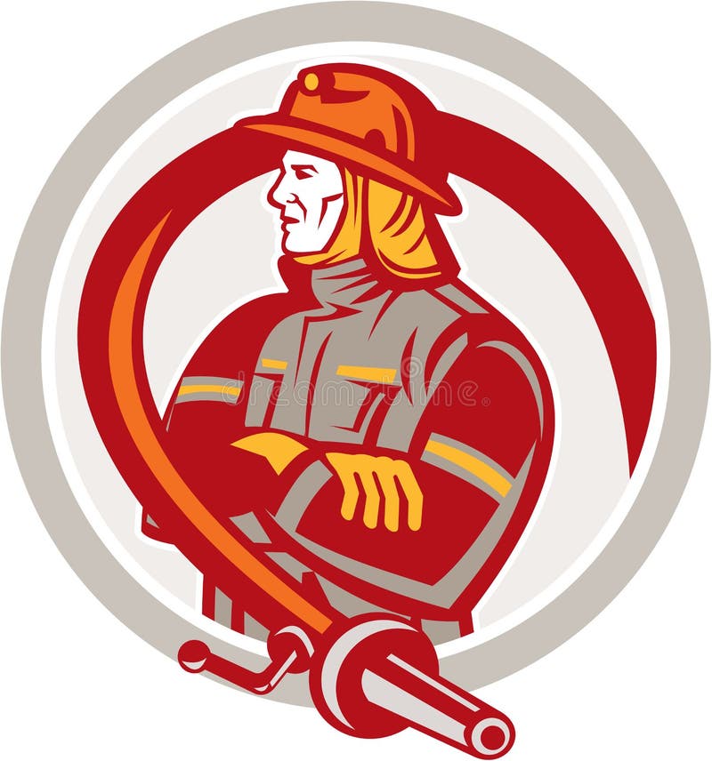 Fireman Firefighter Standing Folding Arms Circle Stock Vector ...