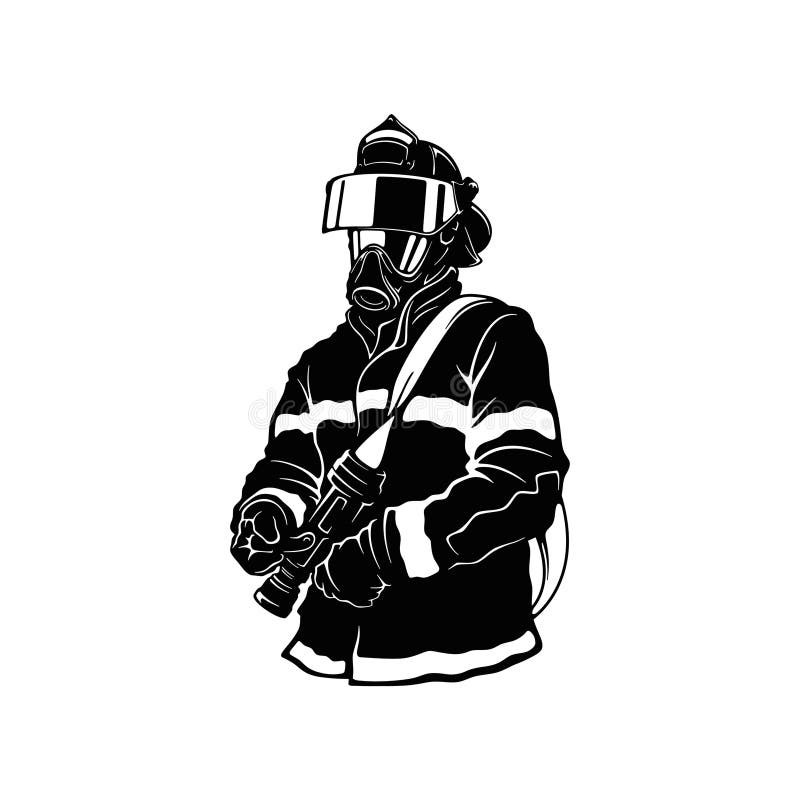 Fireman, Firefighter Stencil. Firefighter Black Icon on White Background Stock Vector ...
