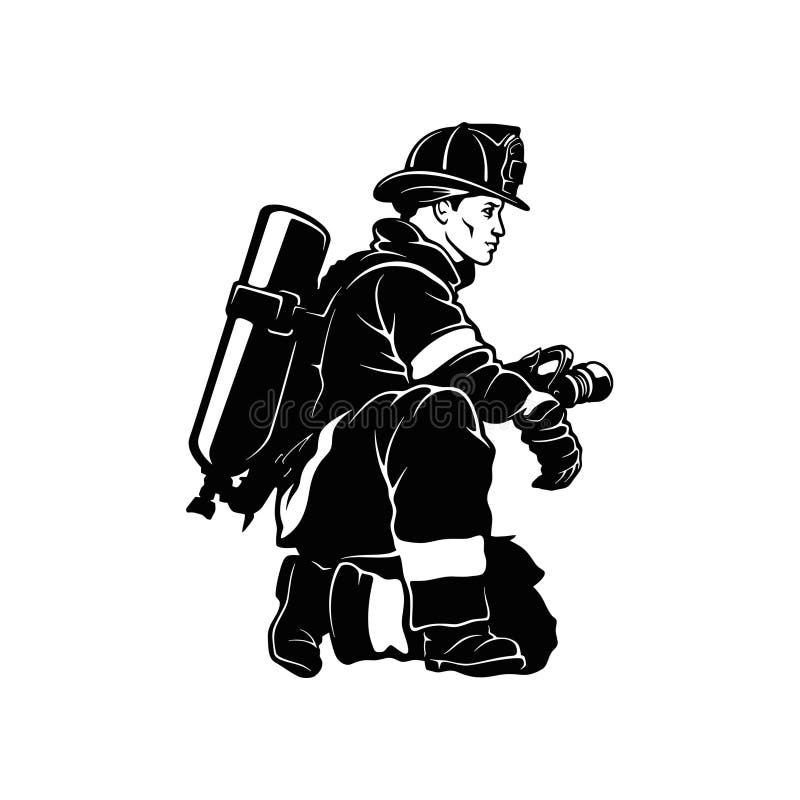 Fireman, Firefighter Stencil. Firefighter Black Icon on White ...
