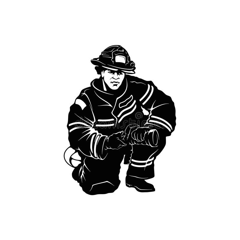 Fireman, Firefighter Stencil. Firefighter Black Icon on White ...